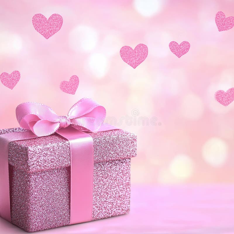 Pink Glitter Gift Box with Hearts Stock Image - Image of hearts ...