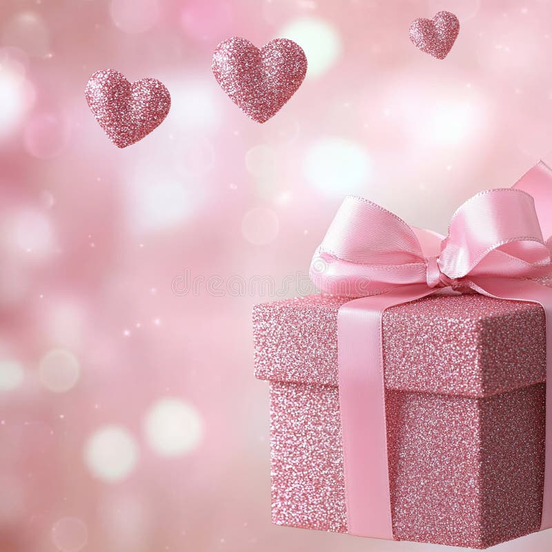Pink Glitter Gift Box with Hearts Stock Photo - Image of celebration ...