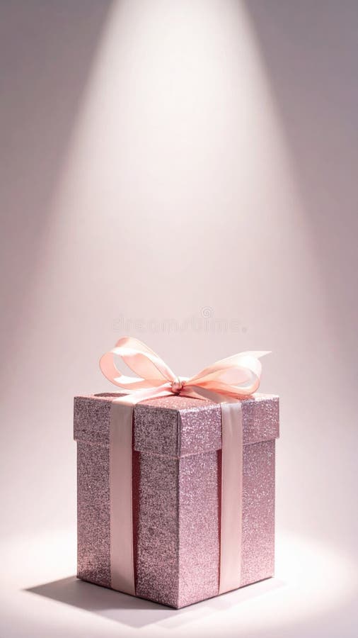 Pink Glitter Gift Box with Ribbon Under Spotlight Stock Illustration ...