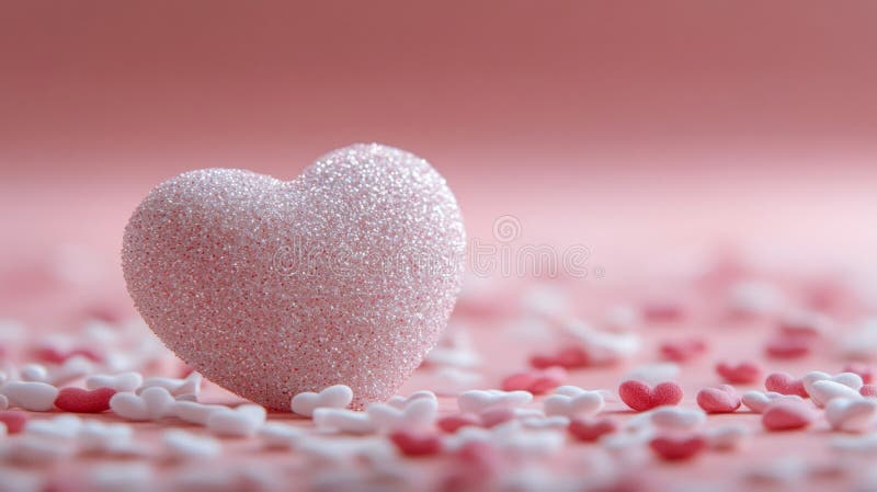 Pink Glitter Heart Amidst Small Hearts Stock Illustration ...