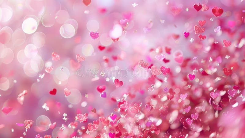Pink Glitter Hearts Falling Down on a Pink Background. AIG51A Stock ...