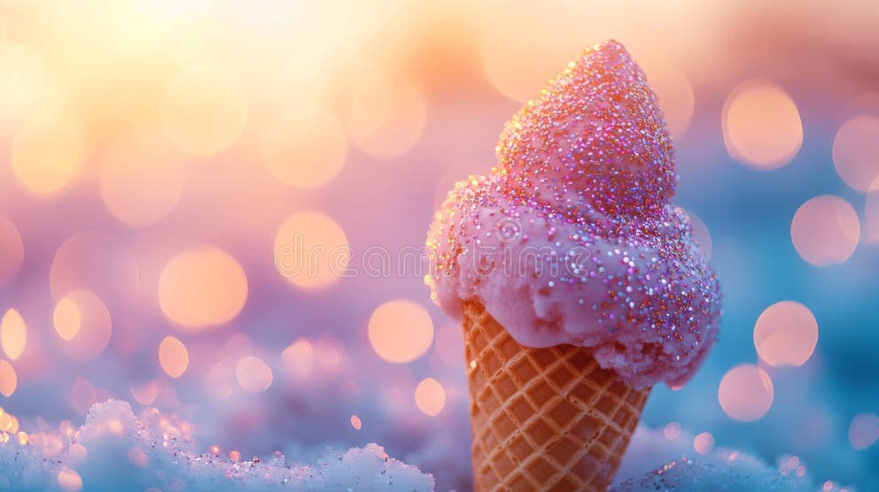 Pink Glitter Ice Cream Cone on Snow Stock Illustration - Illustration ...