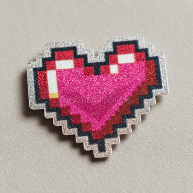 Pink Glitter Pixel Heart on Grey Background Stock Illustration ...