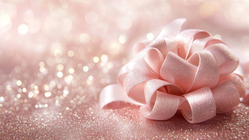 Pink Glitter Ribbon Bow on Sparkling Background Stock Illustration ...