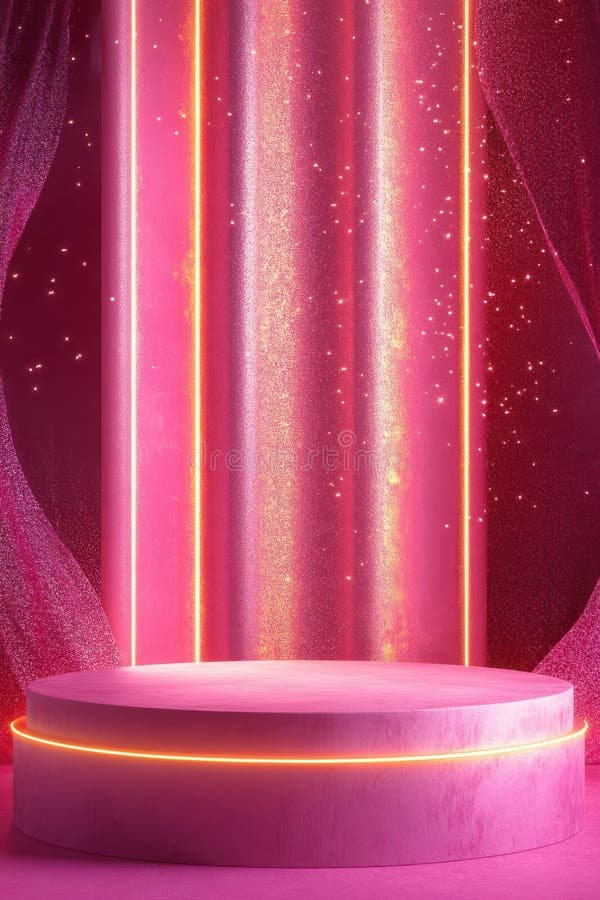 Pink Glittery Stage with Neon Lights Product Display Background Stock ...