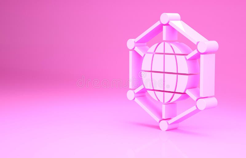 Pink Global Technology or Social Network Icon Isolated on Pink ...