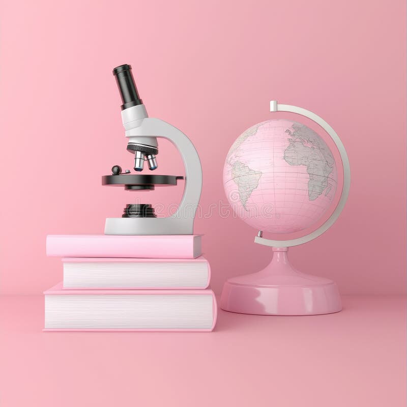 Pink Globe Microscope Books Education Science Global Learning Stock ...