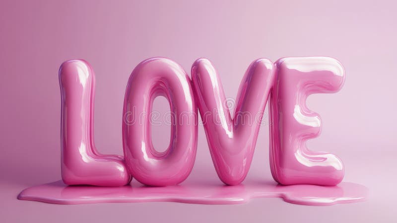 Pink Glossy Love Text with Melting Effect on Solid Background Stock ...