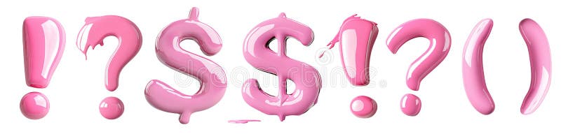 Pink Glossy Punctuation Marks in Exclamation, Question, and Dollar ...