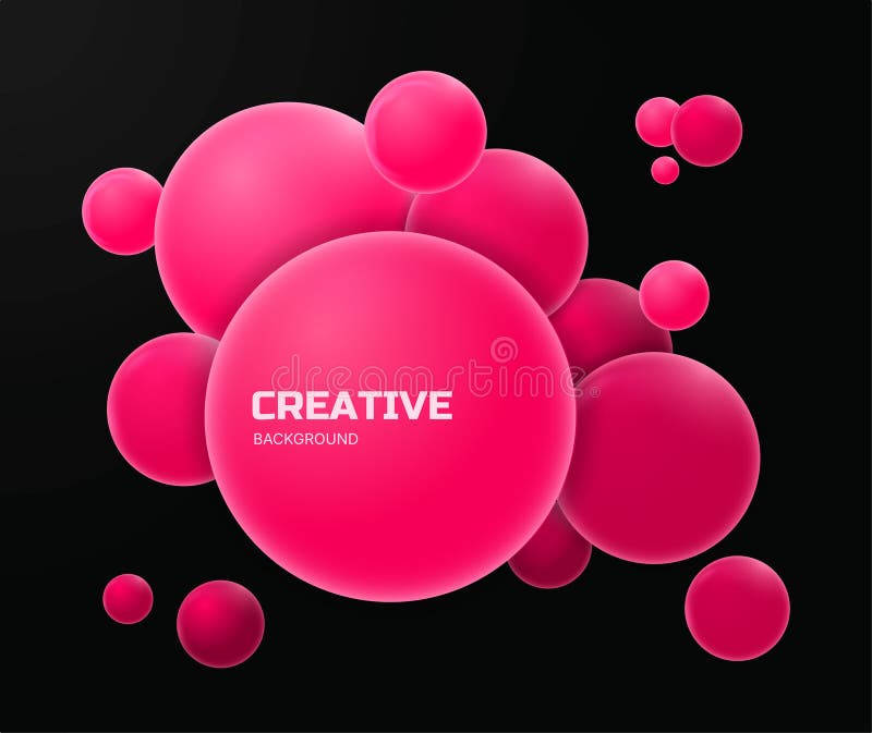 Pink Glossy Spheres on Black Background. Vector Illustration Stock ...