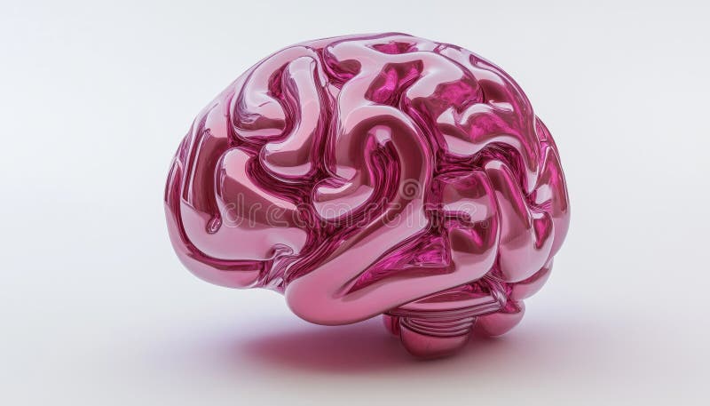 Pink Glossy Stylized Human Brain on White Stock Photo - Image of ...