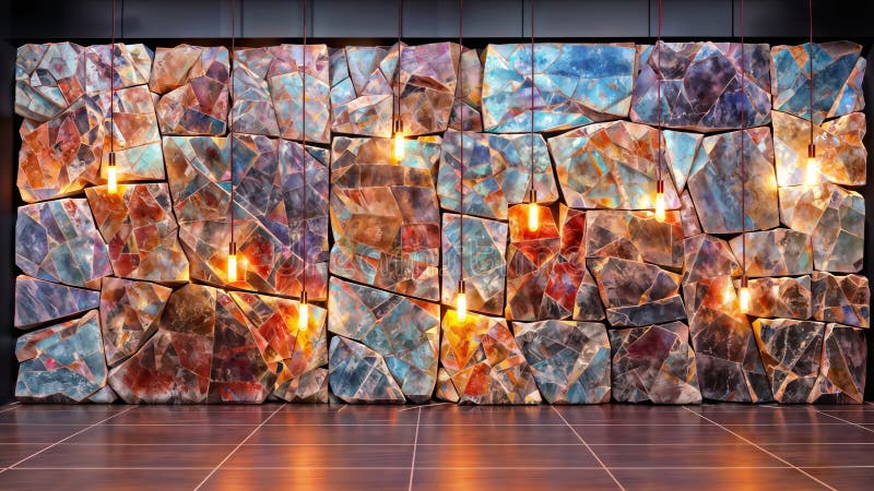 Pink Glow Illuminating a Wall Made of Large Rocks with Lights from ...