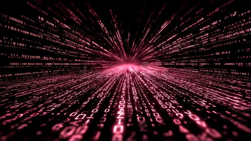 Pink Glowing Binary Code Streams Forming a Digital Tunnel Effect ...