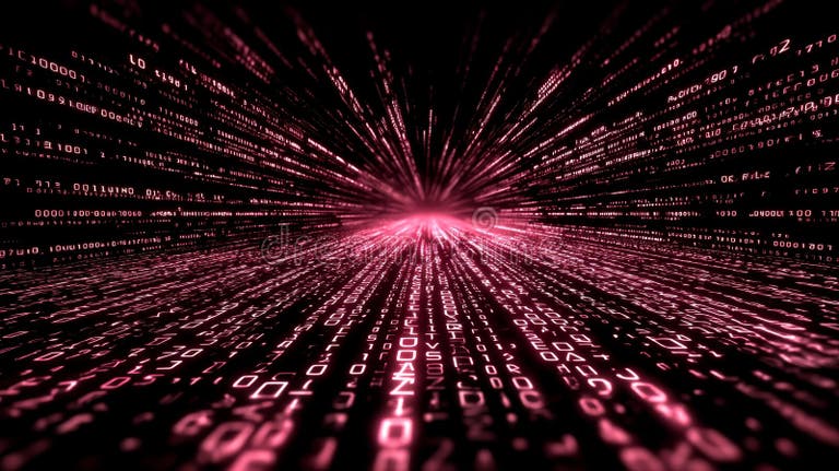 Pink Glowing Binary Code Streams Forming a Digital Tunnel Effect ...