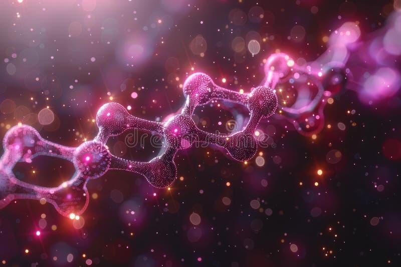 Abstract Pink DNA Strand, Glowing Particle Structure Stock Illustration ...