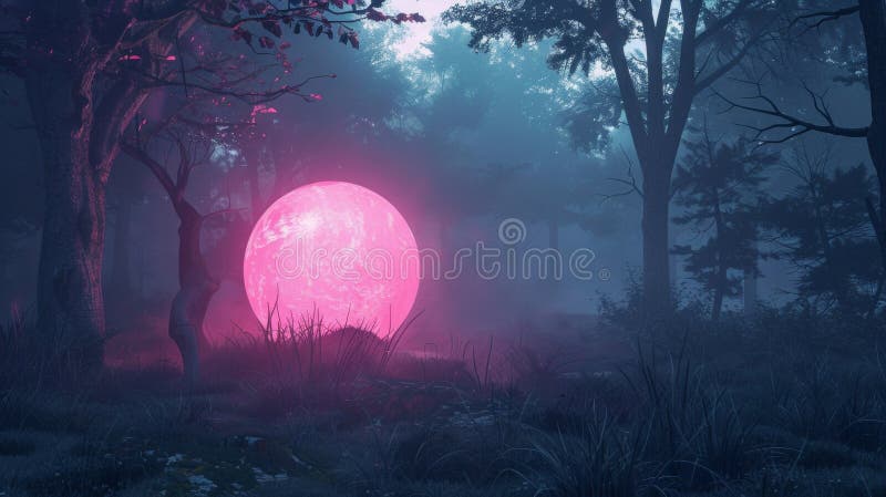 A Pink Glowing Orb is Floating in the Middle of a Forest Stock Image ...