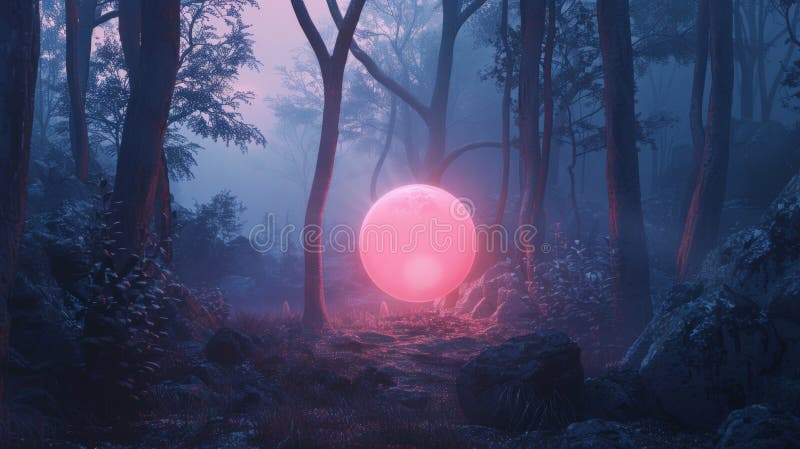 A Pink Glowing Orb is Floating in the Middle of a Forest Stock Photo ...