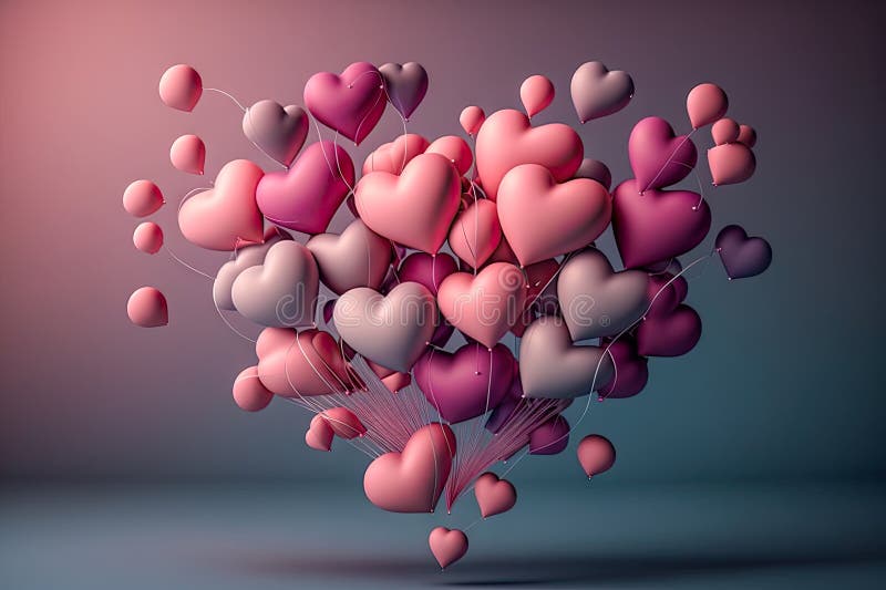 Pink Glowy Heart-shaped Balloons Stock Illustration - Illustration of ...