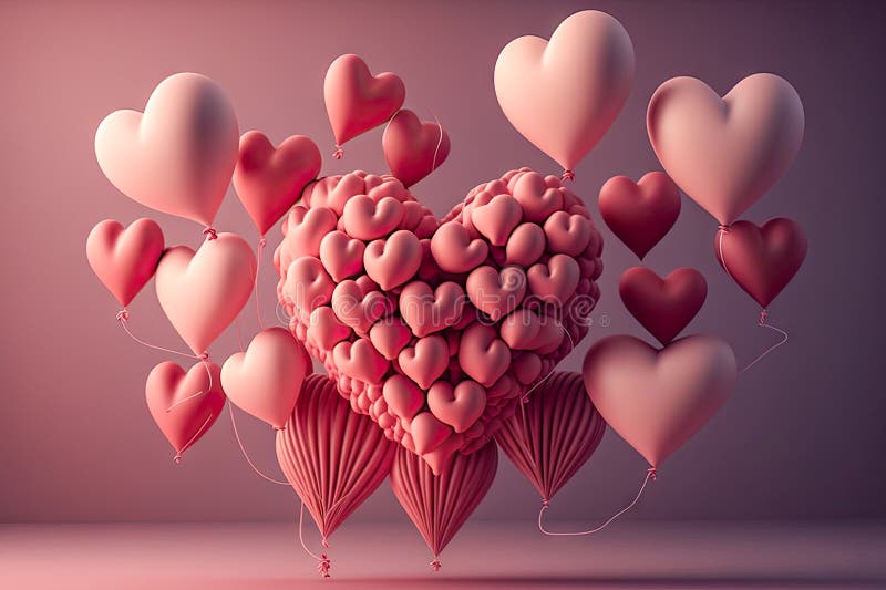Pink Glowy Heart-shaped Balloons Stock Illustration - Illustration of ...