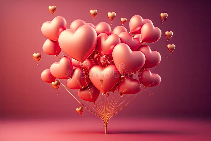Pink Glowy Heart-shaped Balloons Stock Illustration - Illustration of ...