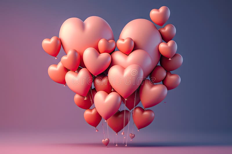 Pink Glowy Heart-shaped Balloons Stock Illustration - Illustration of ...