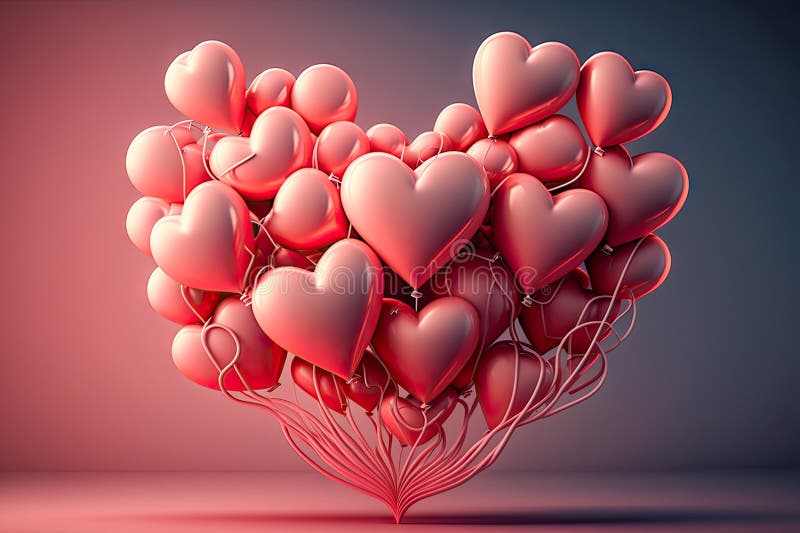 Pink Glowy Heart-shaped Balloons Stock Illustration - Illustration of ...