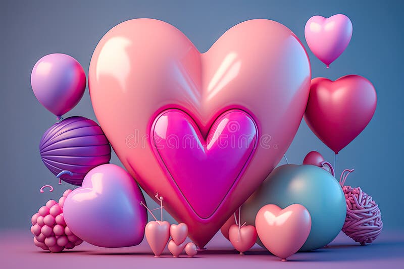 Pink Glowy Heart-shaped Balloons Stock Illustration - Illustration of ...