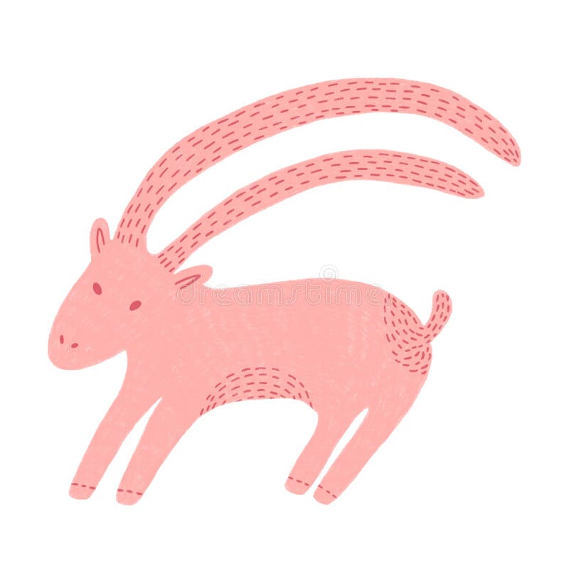 Pink Goat, Cute Character, Hand Drawn Illustration Stock Illustration ...