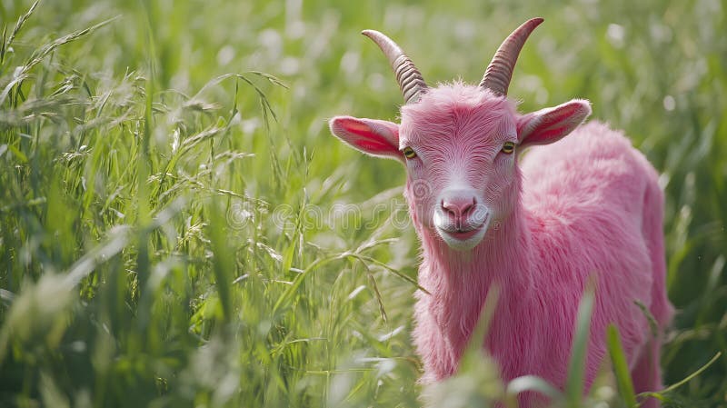 Pink Goat in Green Grass stock illustration. Illustration of summer ...