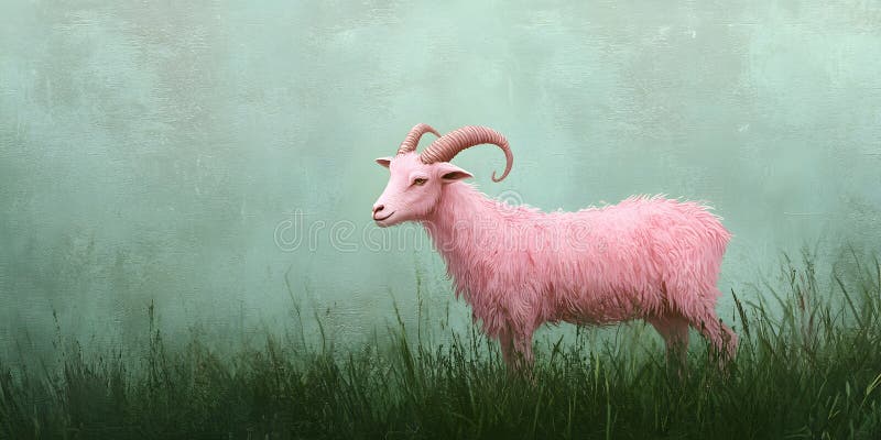 Pink Goat in Green Grass stock illustration. Illustration of modern ...