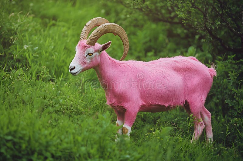 Pink Goat in Green Grassland Stock Illustration - Illustration of grass ...