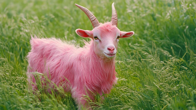 Pink Goat in Green Grassland Stock Illustration - Illustration of pink ...