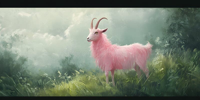 Pink Goat in Misty Meadow stock illustration. Illustration of portrait ...