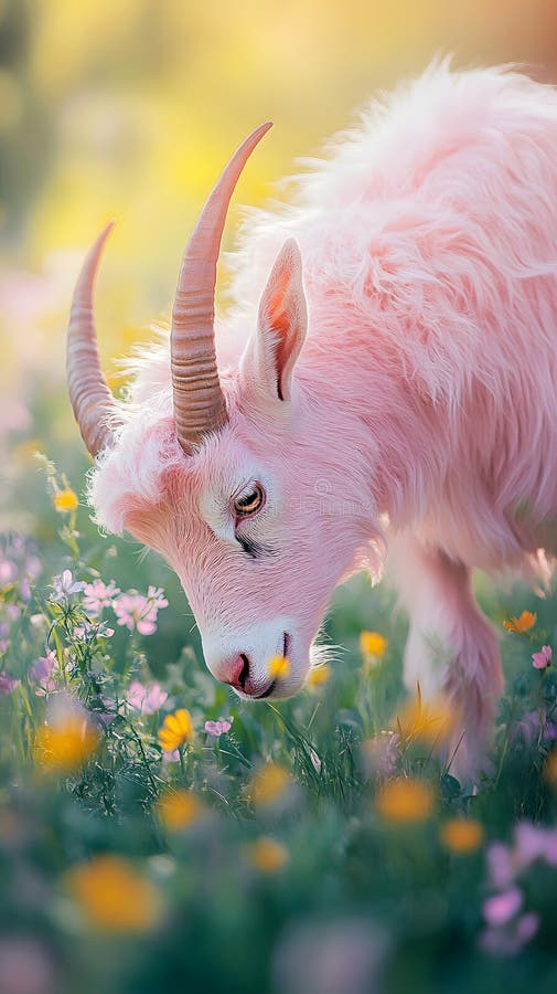 Pink Goat in a Wildflower Meadow Stock Illustration - Illustration of ...