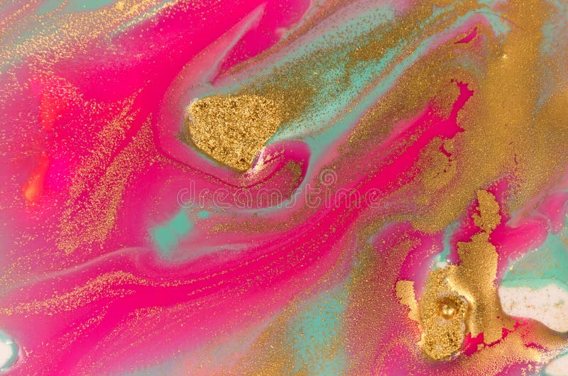 Pink, Gold and Blue Mixed Inks Liquid Ripple Texture Stock Image ...