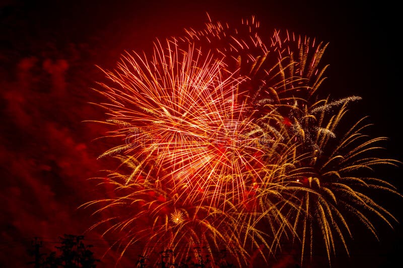 Pink Gold Bright Sparks of Fireworks on Black Sky Stock Photo - Image ...