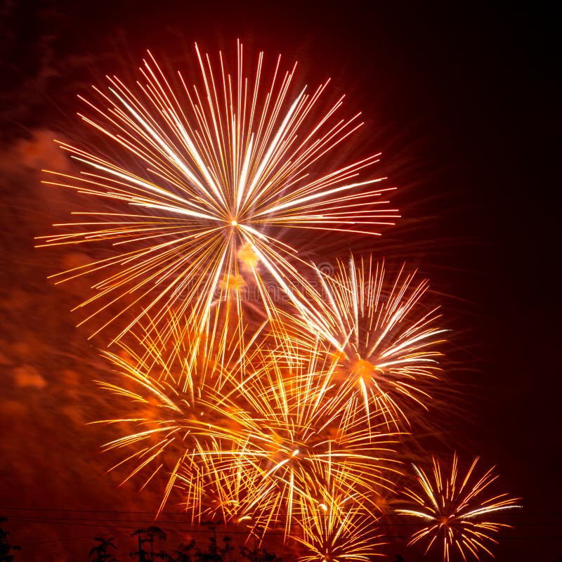 Pink Gold Bright Sparks of Fireworks on Black Sky Stock Photo - Image ...