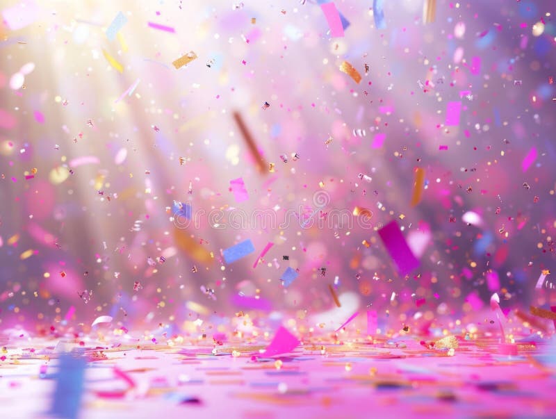 Pink and Gold Confetti Falling on a Pink Surface Stock Illustration ...