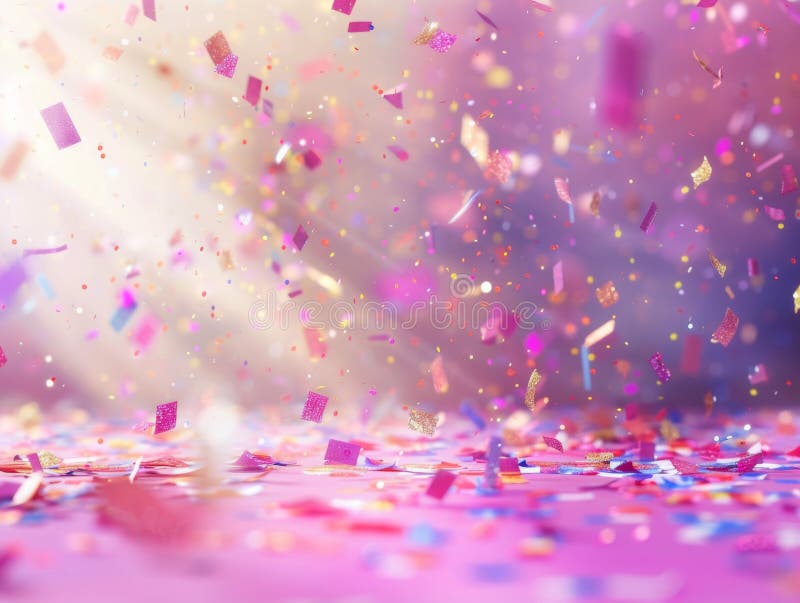 Pink and Gold Confetti Falling on a Pink Surface Stock Illustration ...