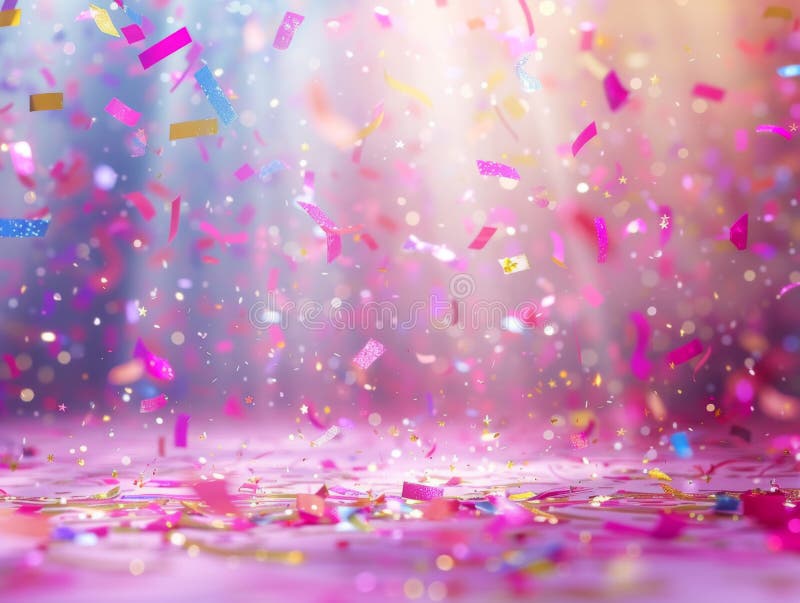 Pink and Gold Confetti Falling on a Pink Surface Stock Illustration ...