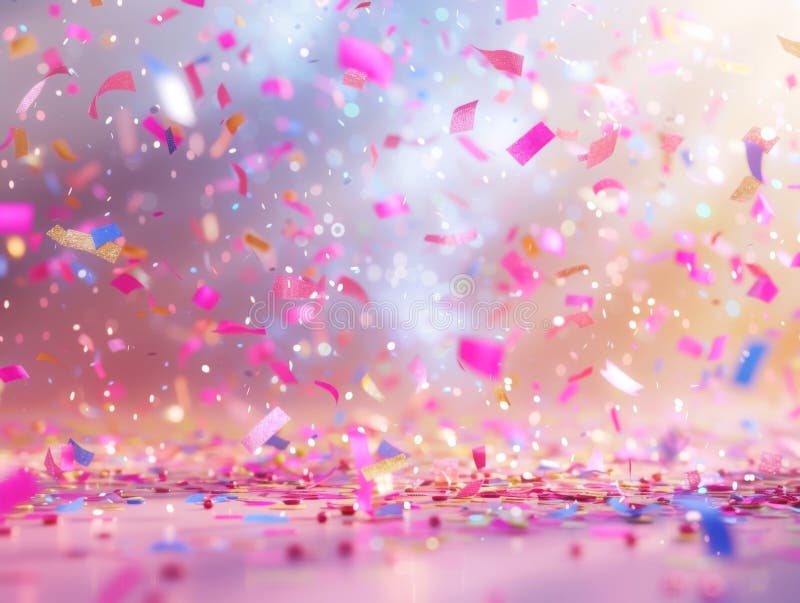 Pink and Gold Confetti Falling on a Pink Surface Stock Illustration ...