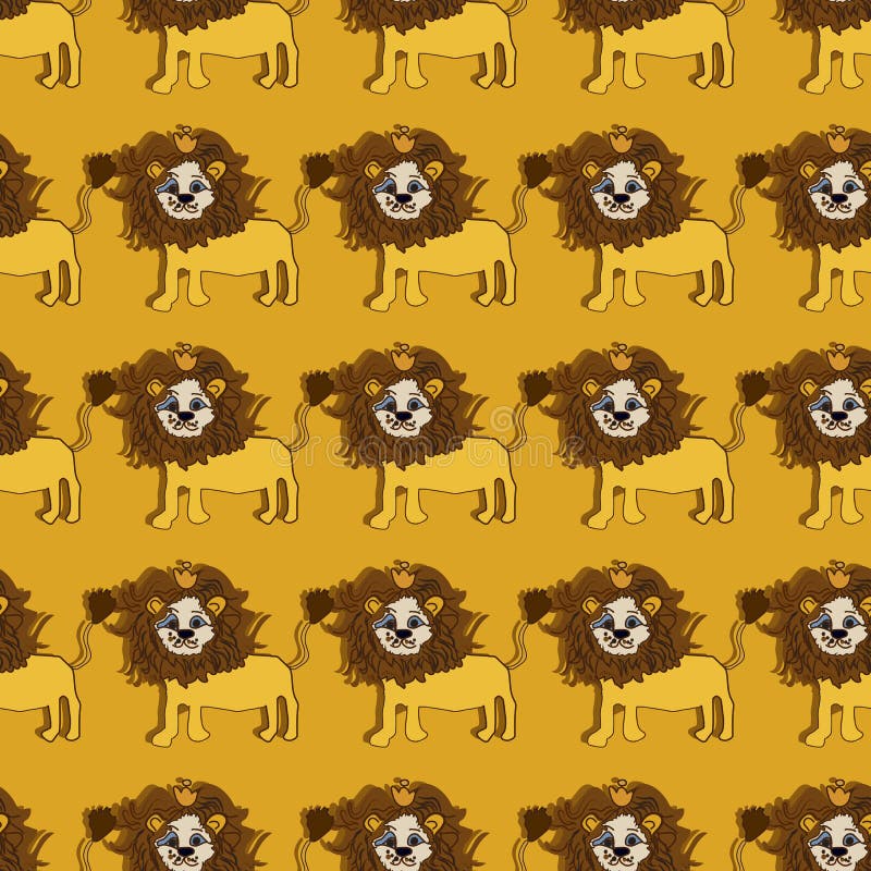 Pink Gold Lion Pattern with Magic Flower, Cartoon and Cute Stock Vector ...