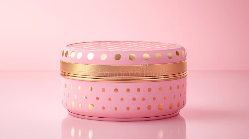 Pink and Gold Round Container with Dots on a Pink Background Stock ...