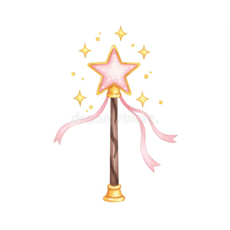 Pink and Gold Watercolor Magic Wand with Star Stock Illustration ...