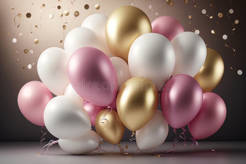 Pink Golden and White Balloons. Illustration AI Generative Stock ...