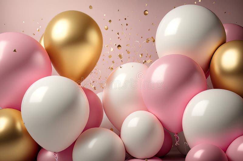 Pink Golden and White Balloons. Illustration AI Generative Stock ...