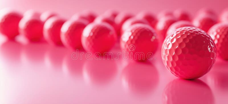 Pink Golf Balls Arranged in a Visually Striking Pattern on a Reflective ...