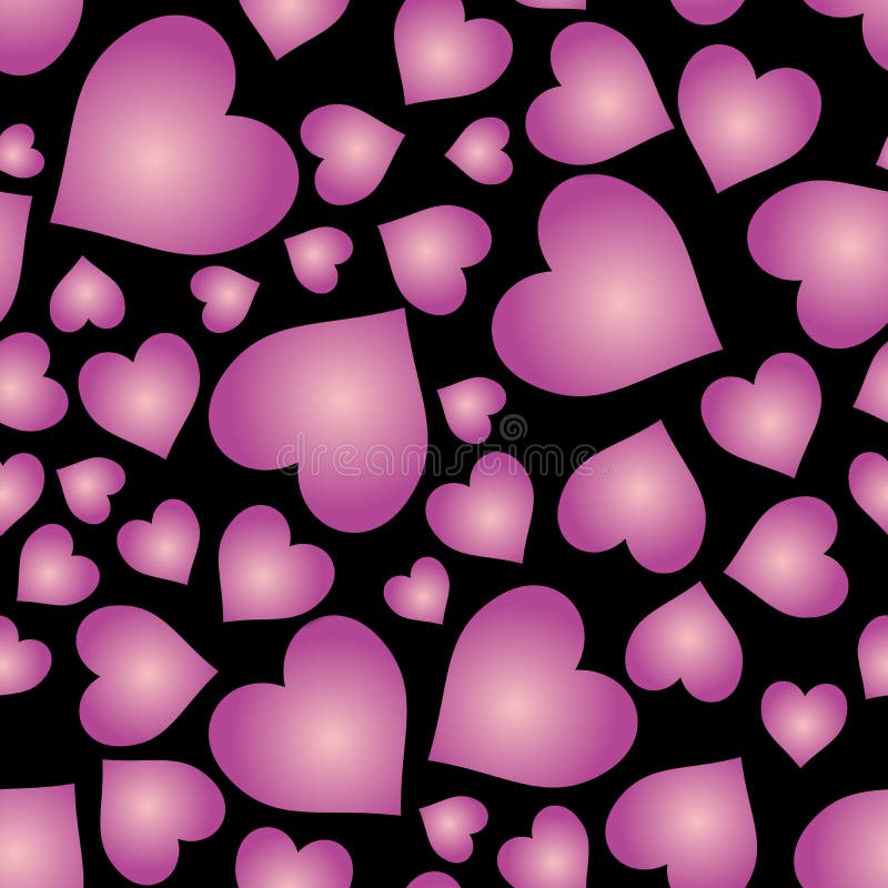 Pink Gradient on Black Random Love Heart Pattern Seamless Repeat ...