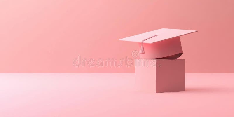 Pink Graduation Cap on Cube Stock Illustration - Illustration of future ...
