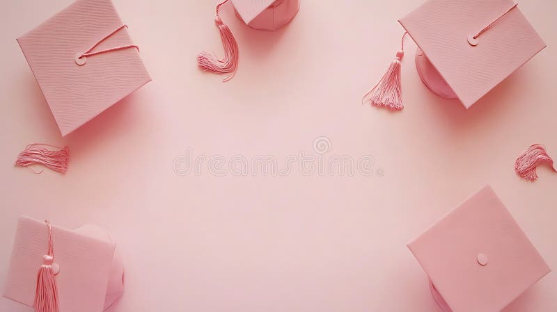Pink Graduation Caps Arranged on Pink Background Stock Illustration ...
